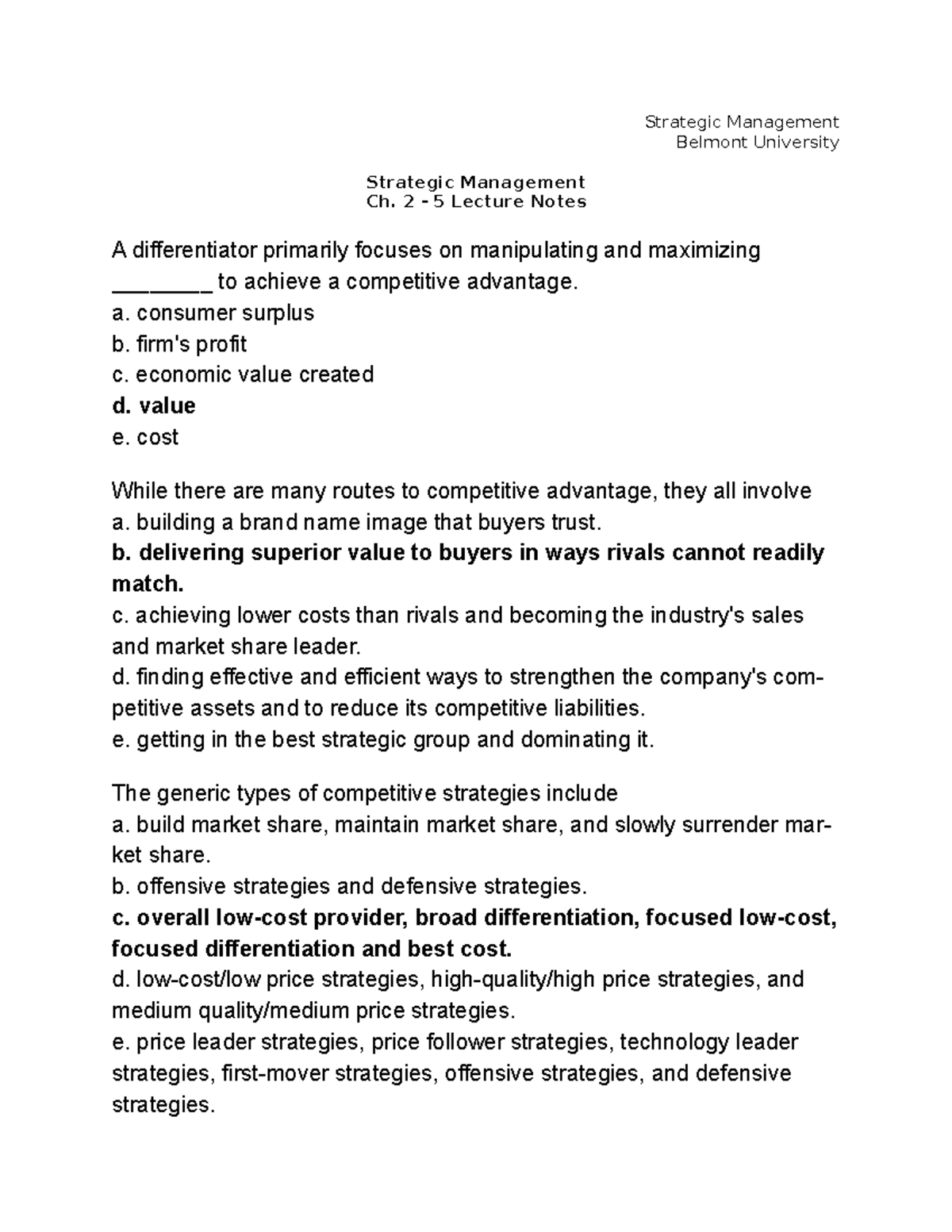 Strategic Management Ch. 2-5 Notes - Strategic Management Belmont ...