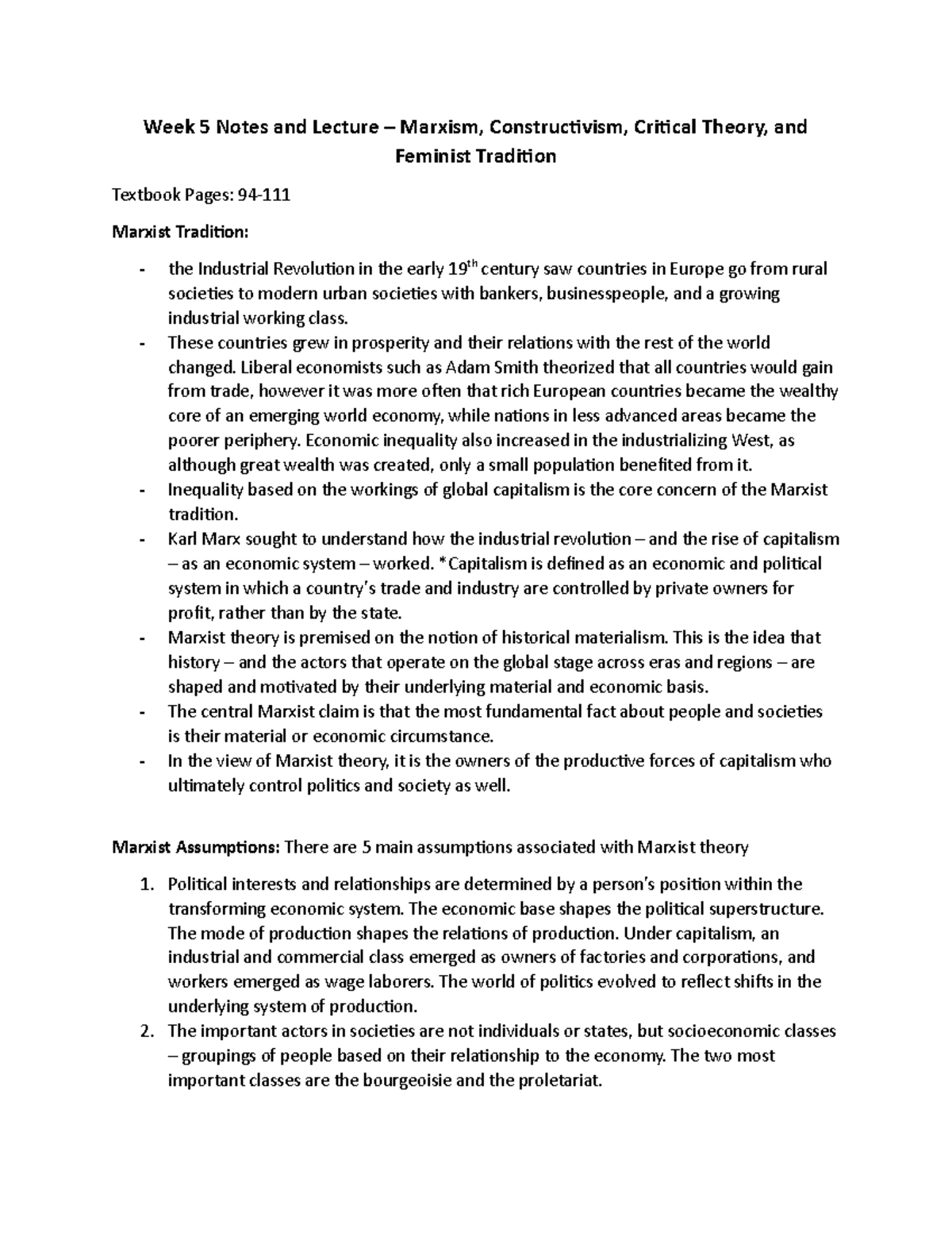 Week 5 Notes and Lecture - Marxism, Constructivism, Critical Theory ...