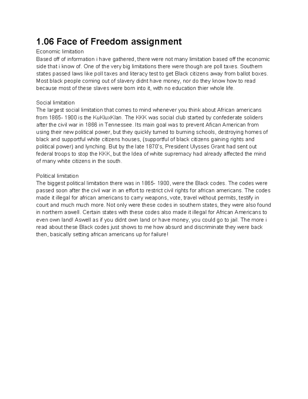1.06 Face of Freedom assignment - 1 Face of Freedom assignment Economic ...
