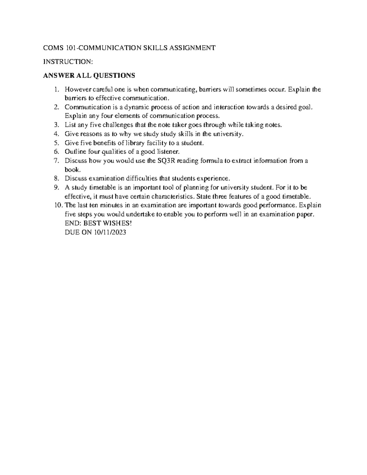 Comms assaniment - revision questions for communication skills students ...