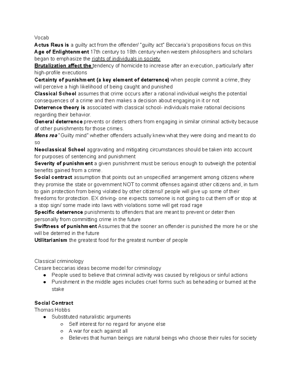 Chapter 3 - Beccaria - Vocab Actus Reus is a guilty act from the ...