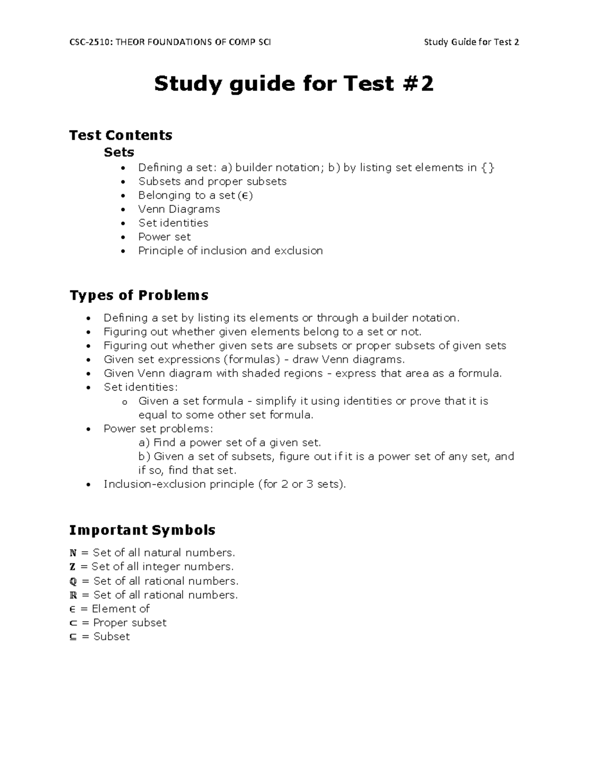 [ CSC 2510 ] Study Guide Test 2 - Study guide for Test Test Contents ...