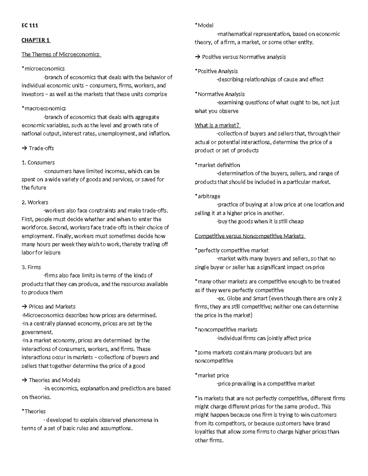 239046223 EC 111 Notes - EC 111 CHAPTER 1 The Themes of Microeconomics ...