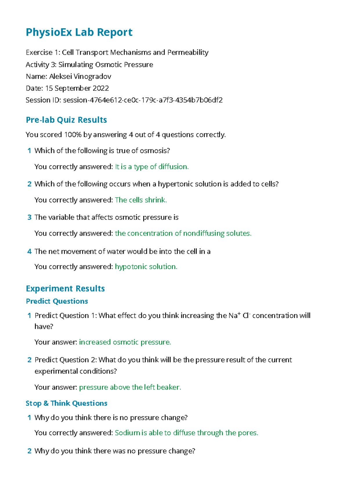 Physio Ex Exercise 1 Activity 3 - PhysioEx Lab Report Exercise 1: Cell ...