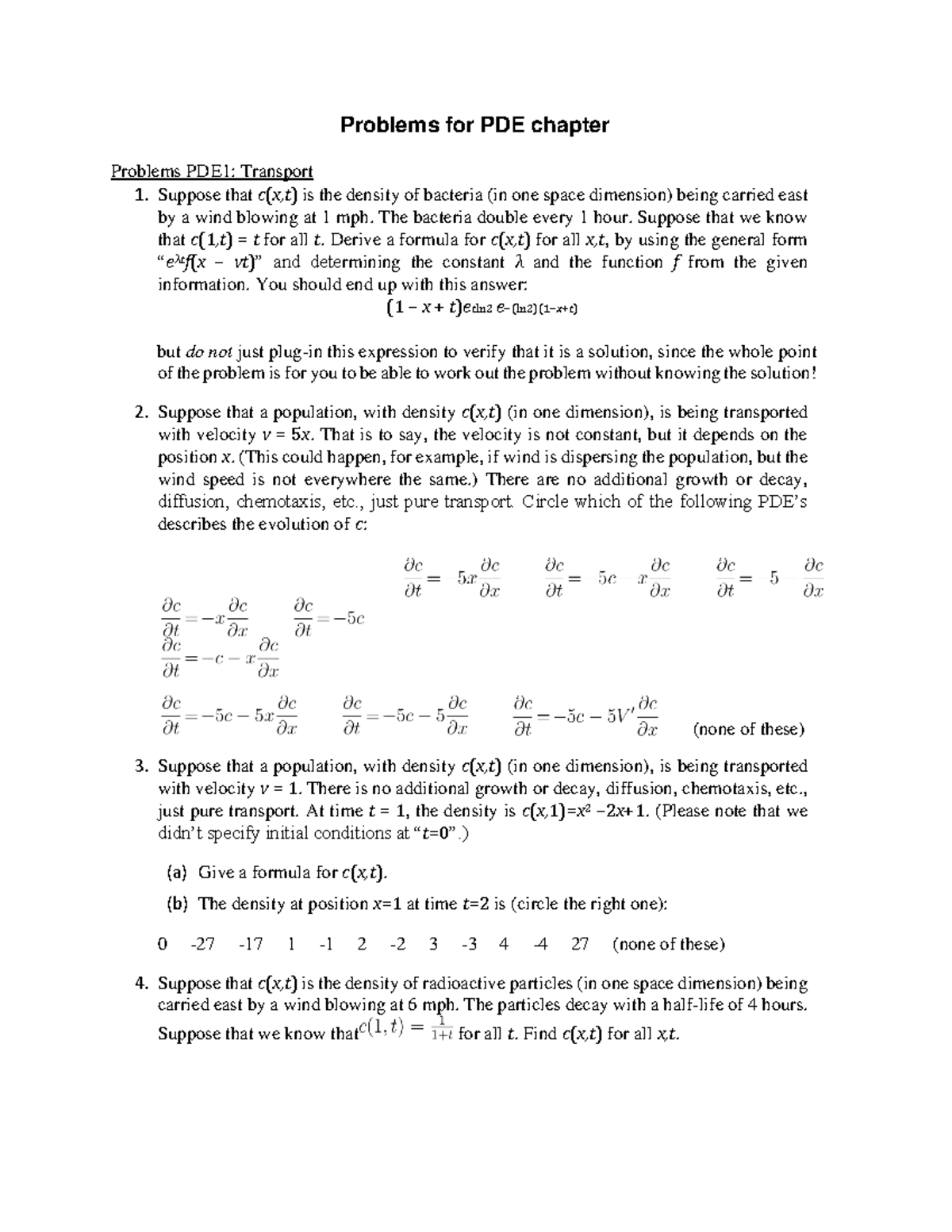 Problems for PDE chapter - Problems for PDE chapter Problems PDE1 ...