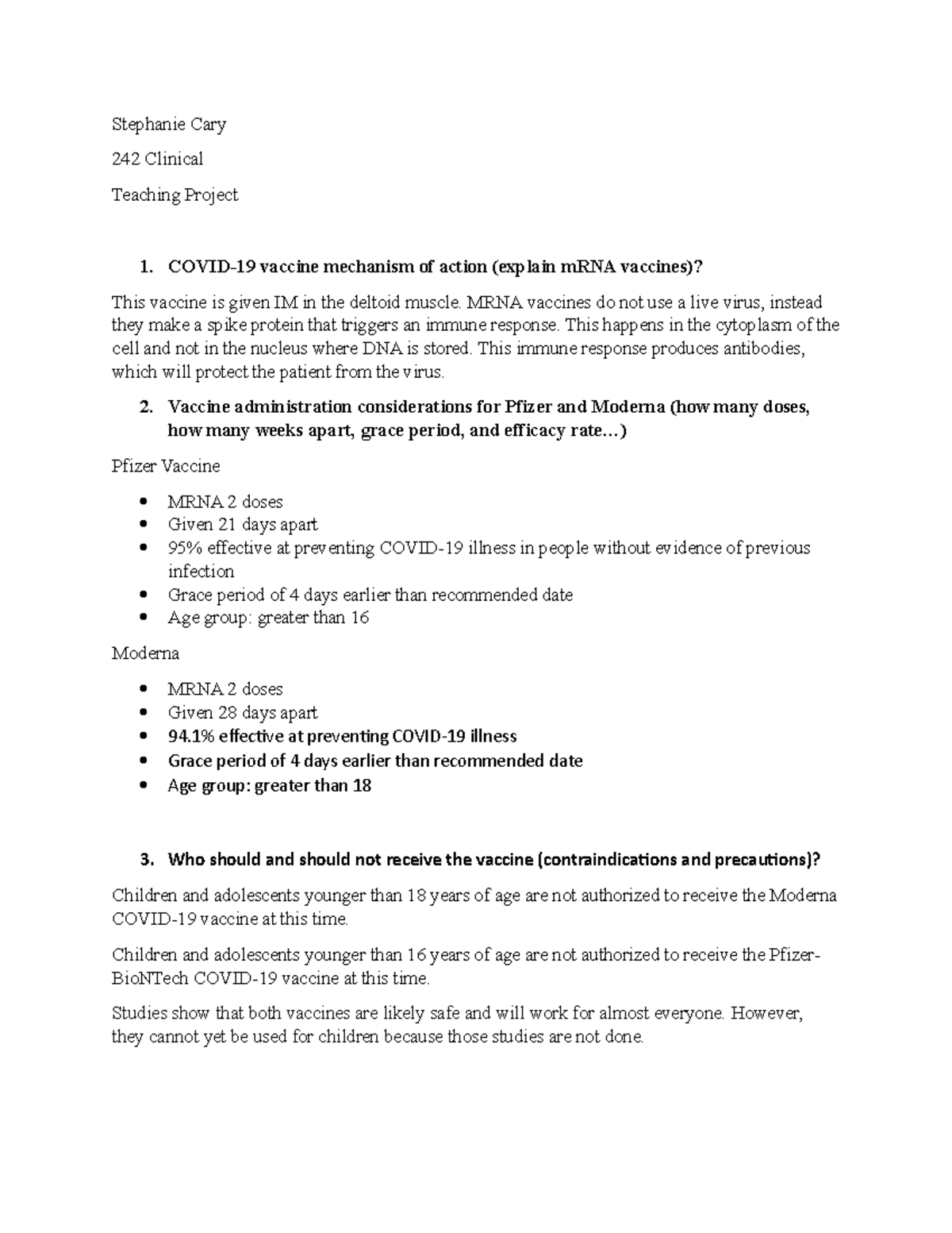 Covid 19 Teaching - Stephanie Cary 242 Clinical Teaching Project 1 ...