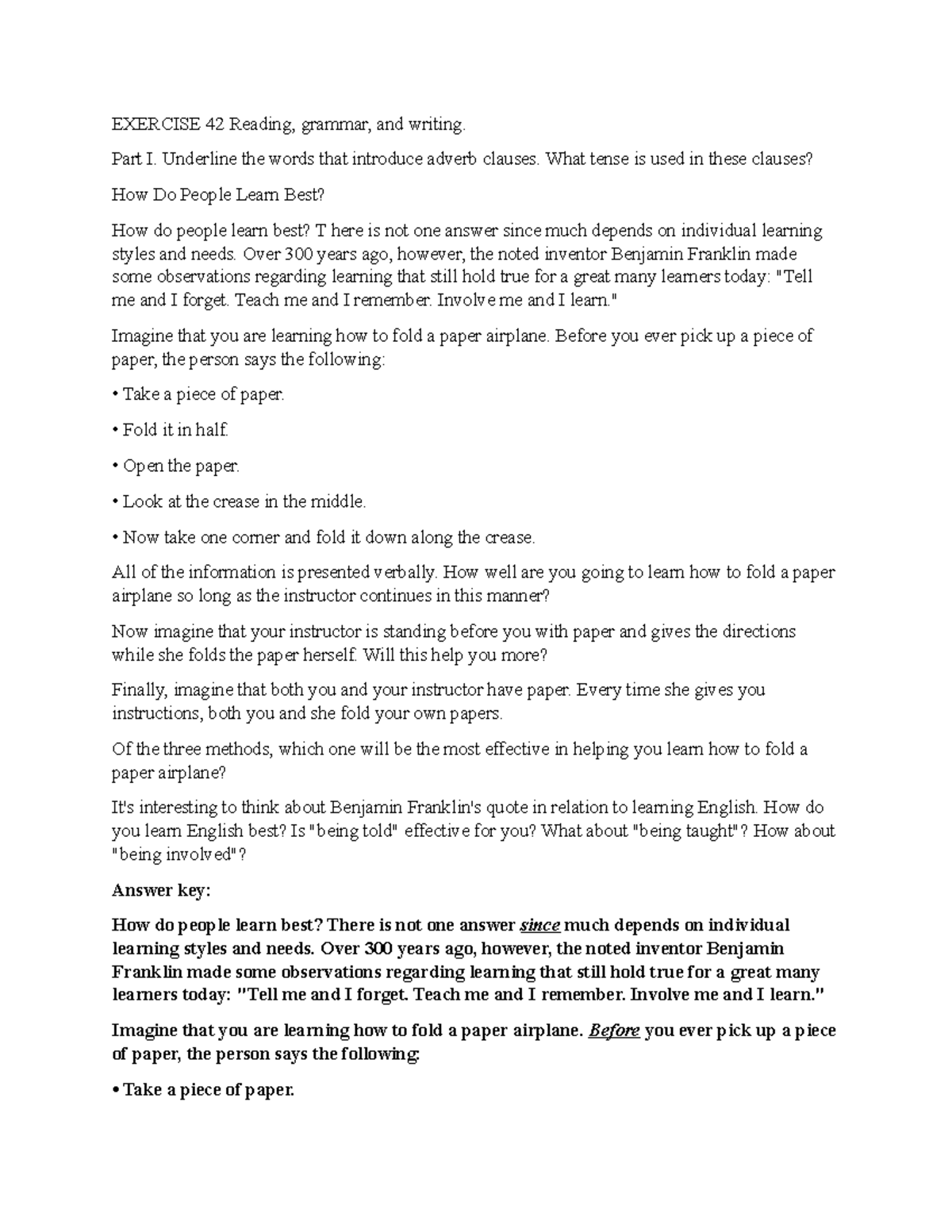Chapter 17 Exercise 42 From Understanding And Using English Grammar