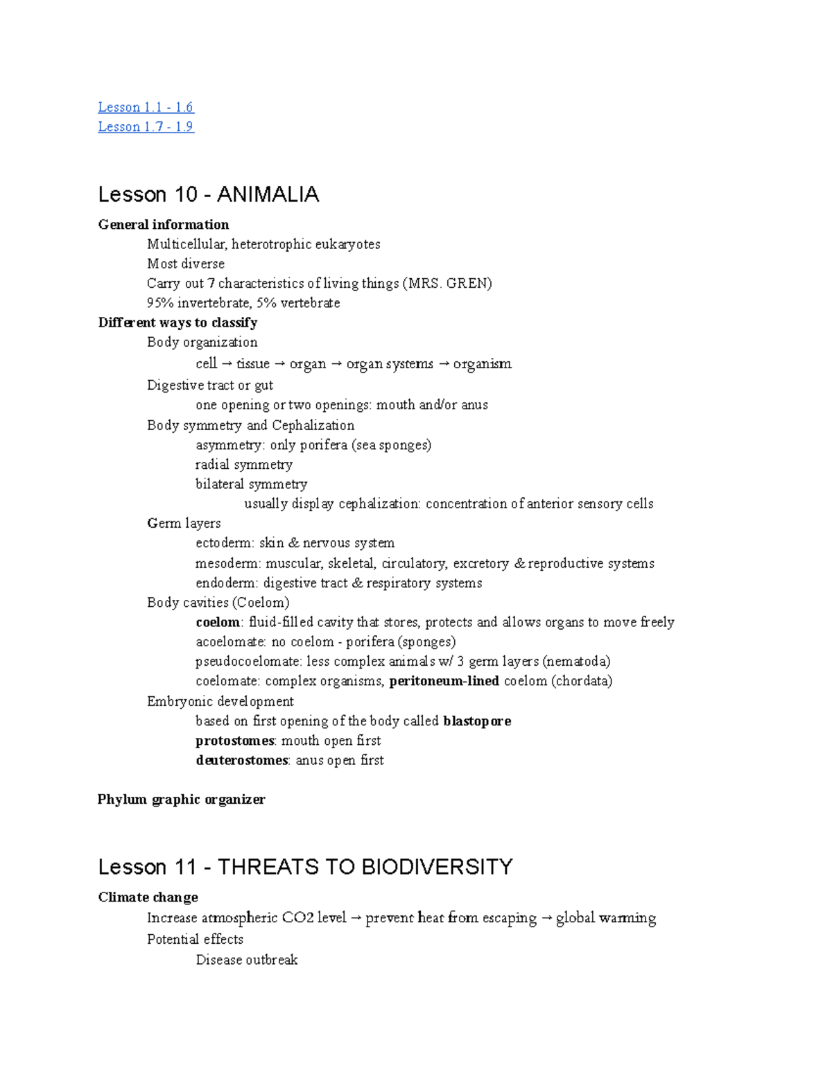 Unit 1 Review - Lesson 1 - 1. Lesson 1 - 1. Lesson 10 - ANIMALIA ...