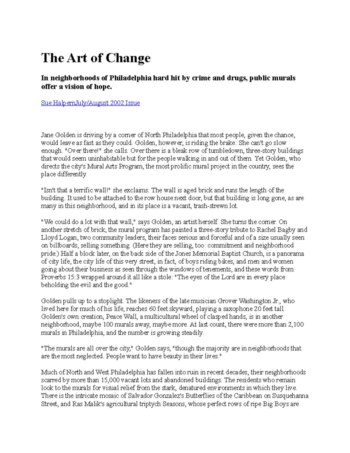 The Art of Change - Lecture notes 7 - The Art of Change In ...