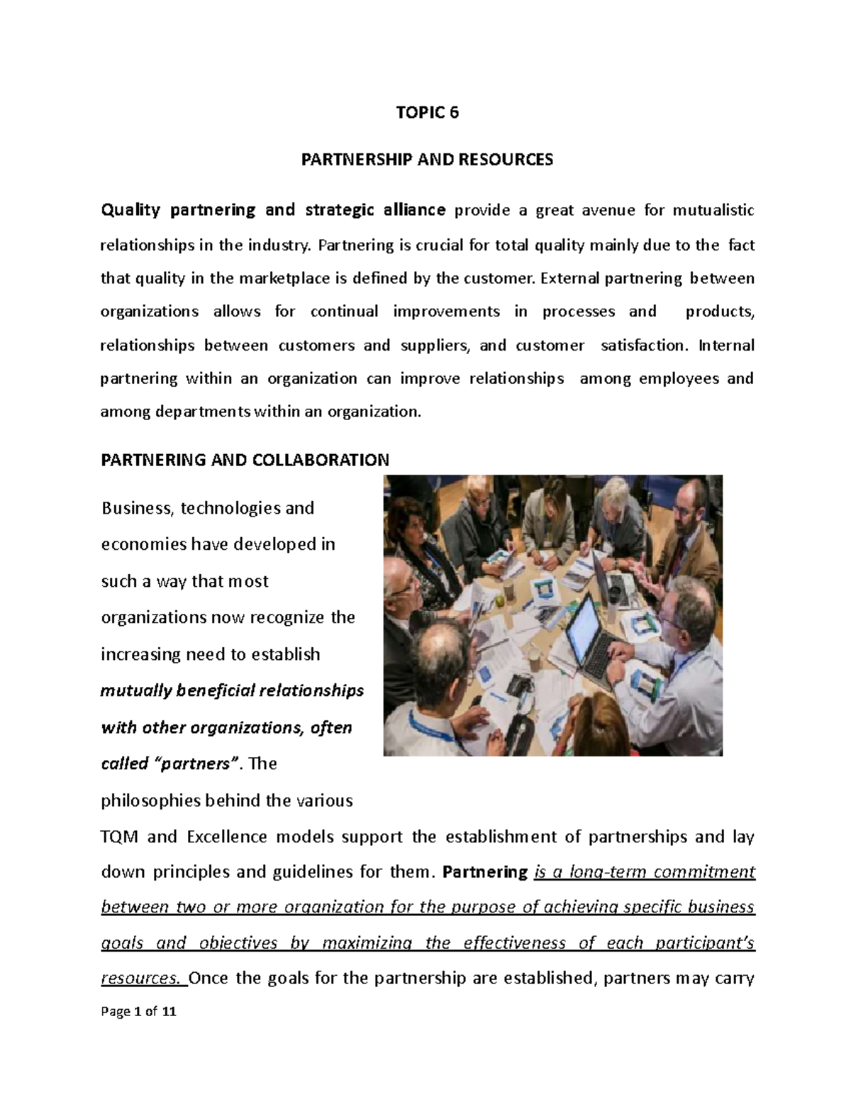 Topic 6 Partnership AND Resources - TOPIC 6 PARTNERSHIP AND RESOURCES ...