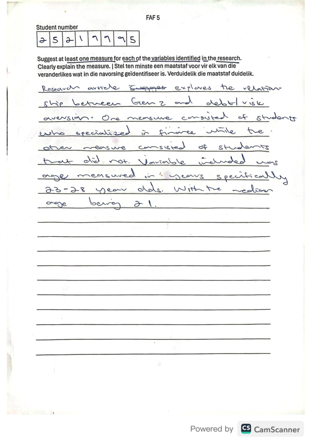 FAF 5 - faf 5 - FAF 5 Student number Suggest at least one measure for ...