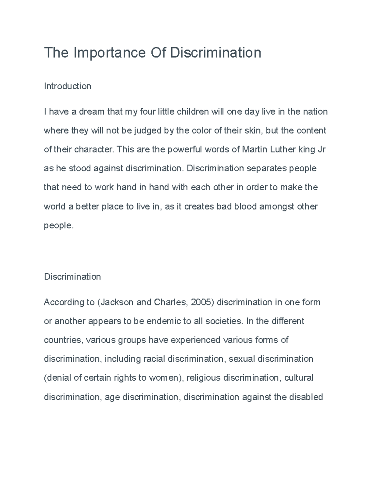 The Importance Of Discrimination - The Importance Of Discrimination ...