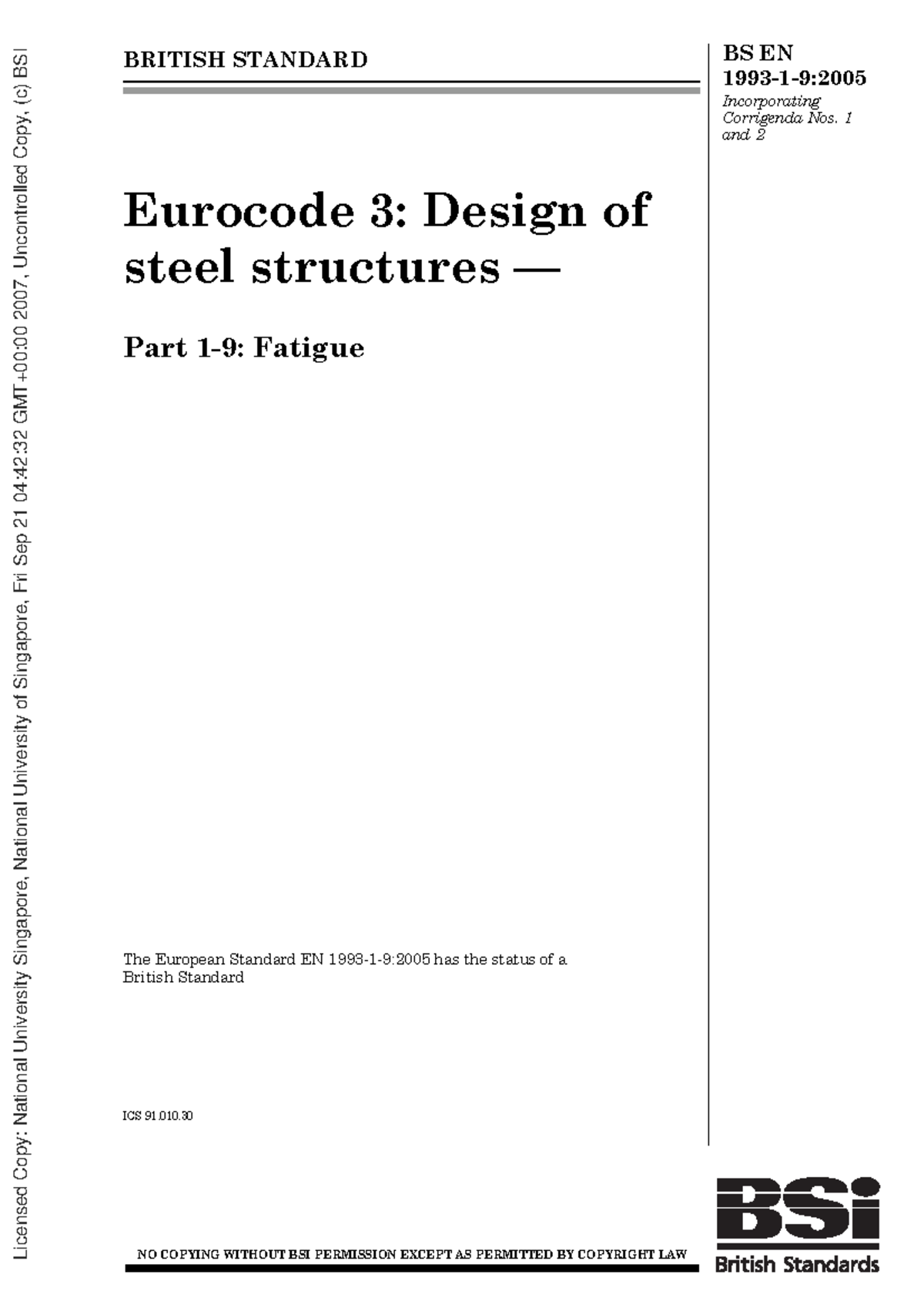 BS EN 1993-1-9 Fatigue - much well - BRITISH STANDARD BS EN 1993-1-9: Eurocode 3: Design of ...