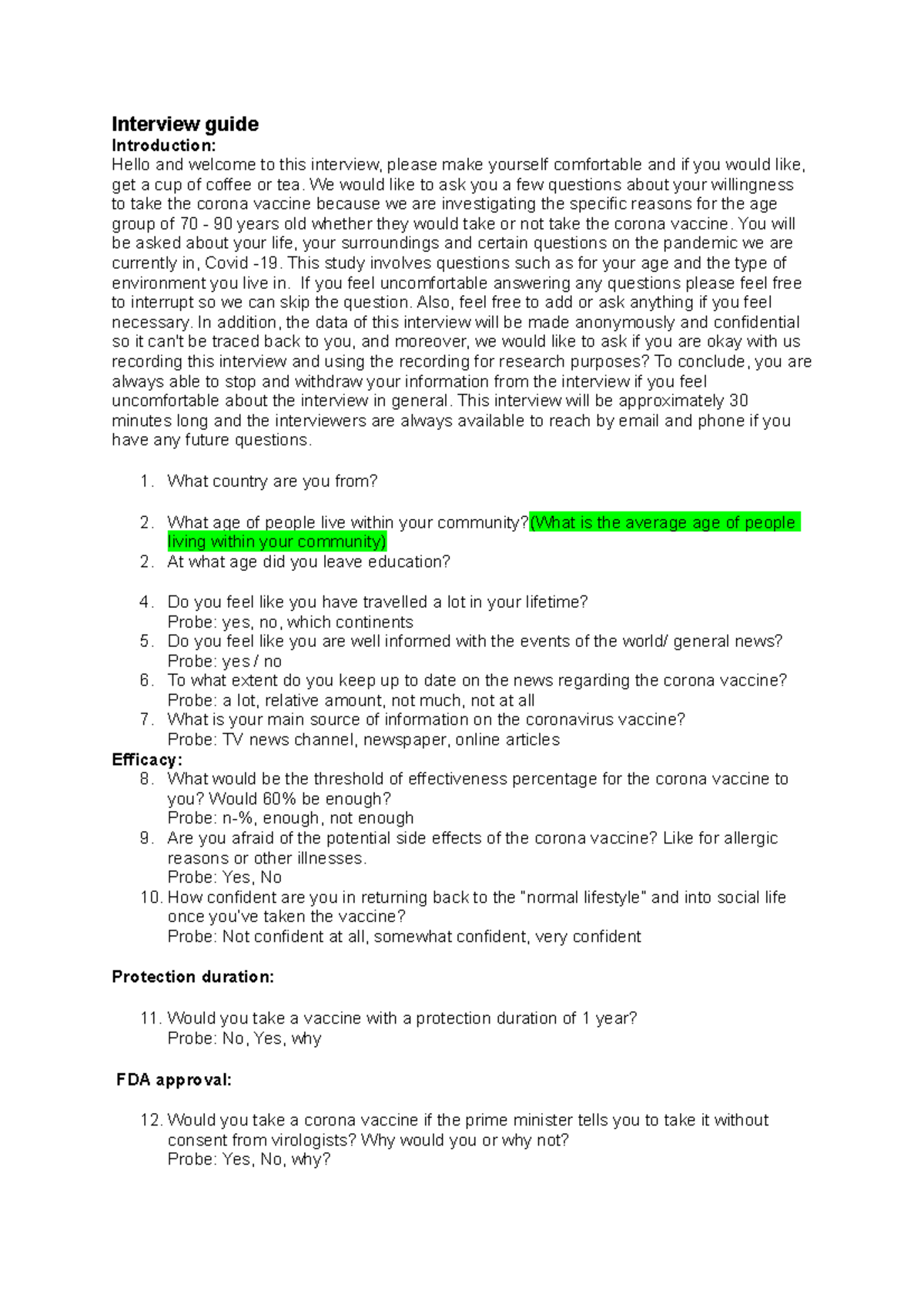 Interview guide + Probe - Academic Research - Interview guide ...