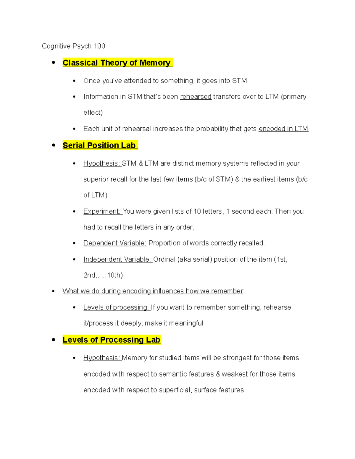 PSC 100 DAY 22 - Levels of Processing - Cognitive Psych 100 Classical ...