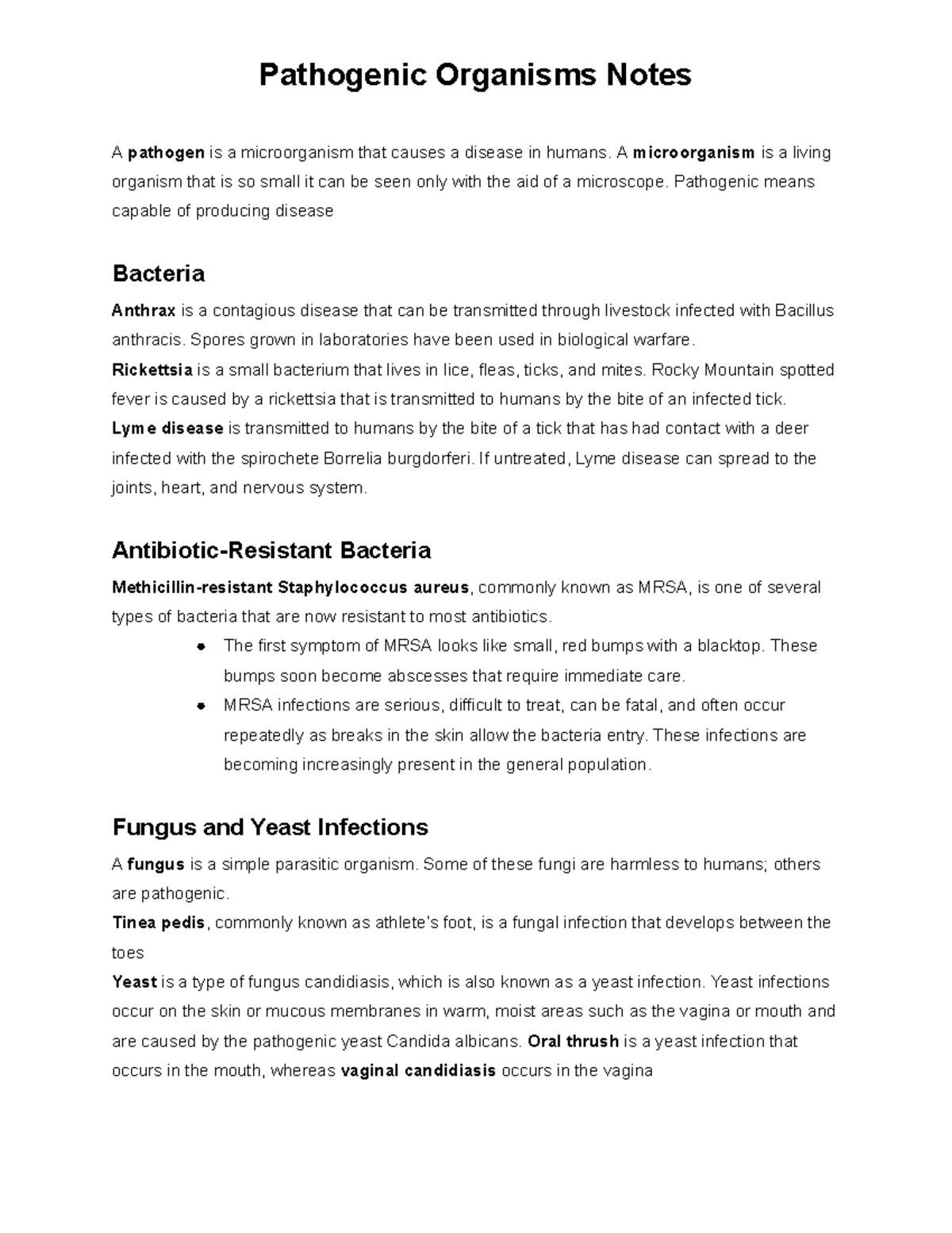 Pathogenic Organisms Notes - BIO 311C - University of Texas - Studocu