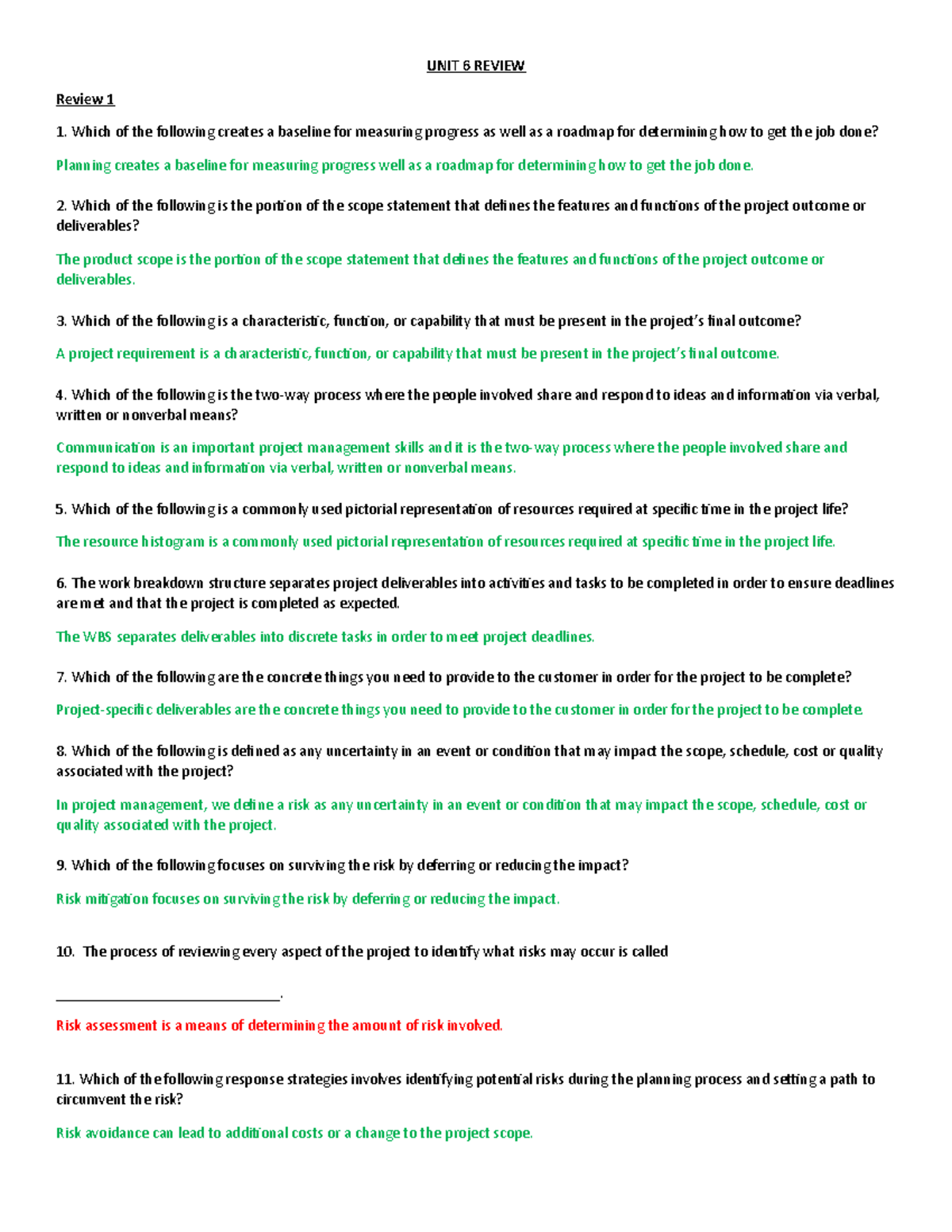 UNIT 6 Review - This is a list with three complete end of Unit tests ...