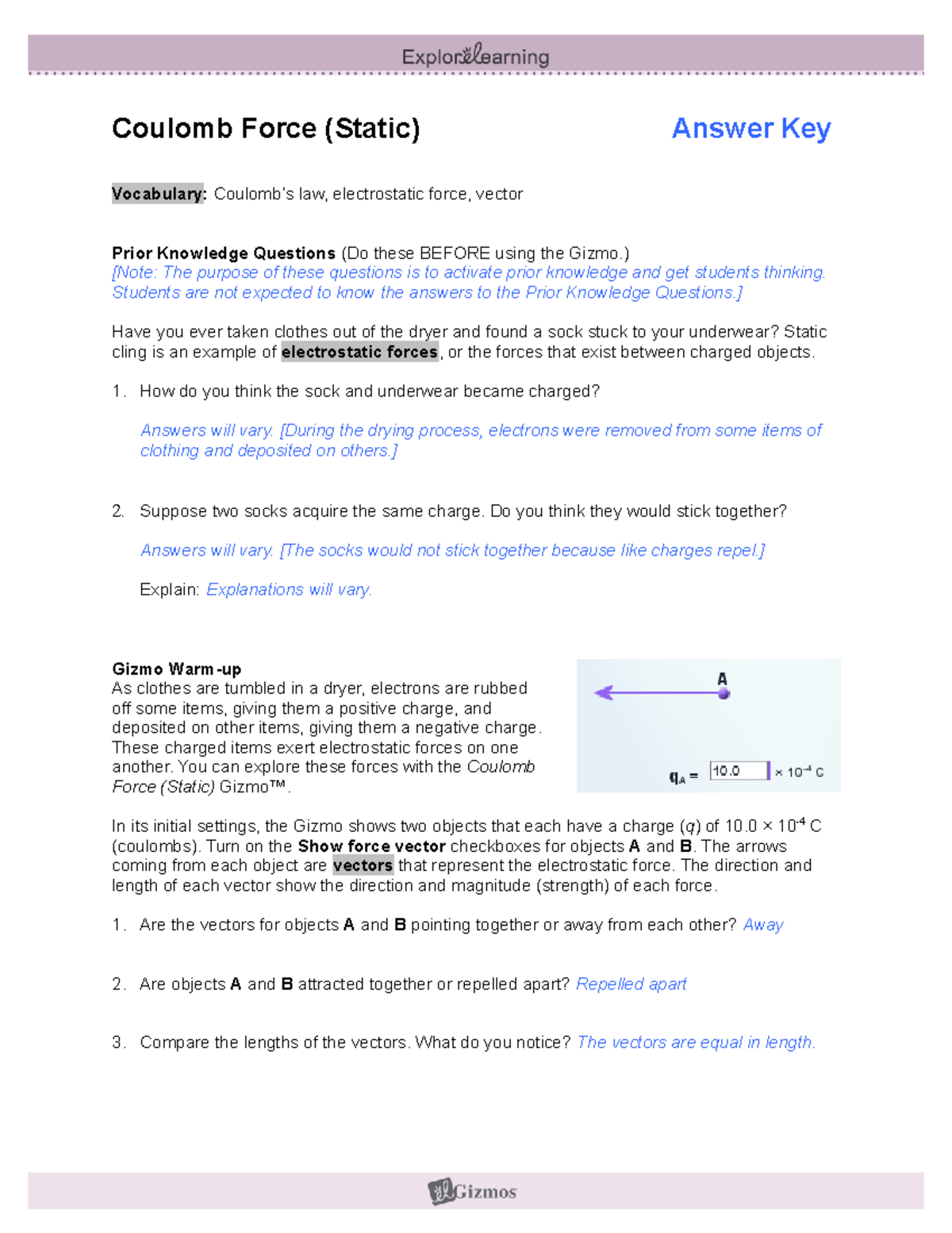 Coulombforcese key - cc - Coulomb Force (Static) Answer Key Vocabulary ...