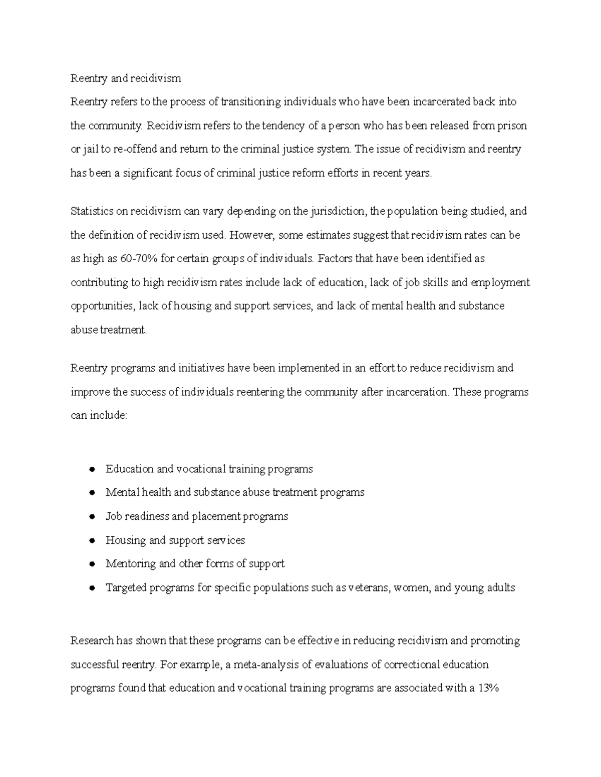 Criminal justice(Reentry and recidivism) - Reentry and recidivism ...