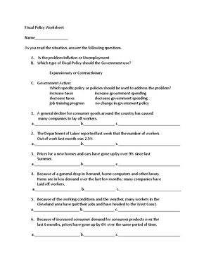 Monetary Policy Worksheet - ECON 2220 - UNO - Studocu