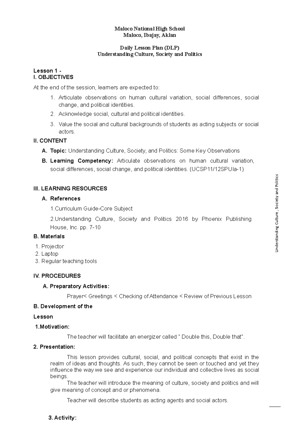 Understanding Culture Society and Politi - Maloco National High School ...