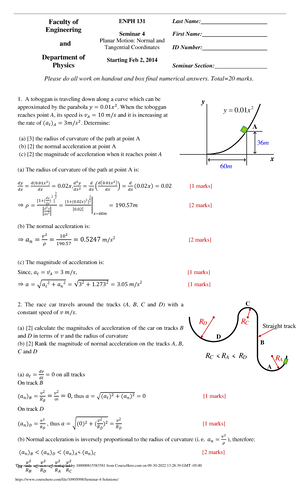 PHYS 131 Seminar 2014 Solutions - Faculty of Engineering and Department of Physics ENPH 131 ...