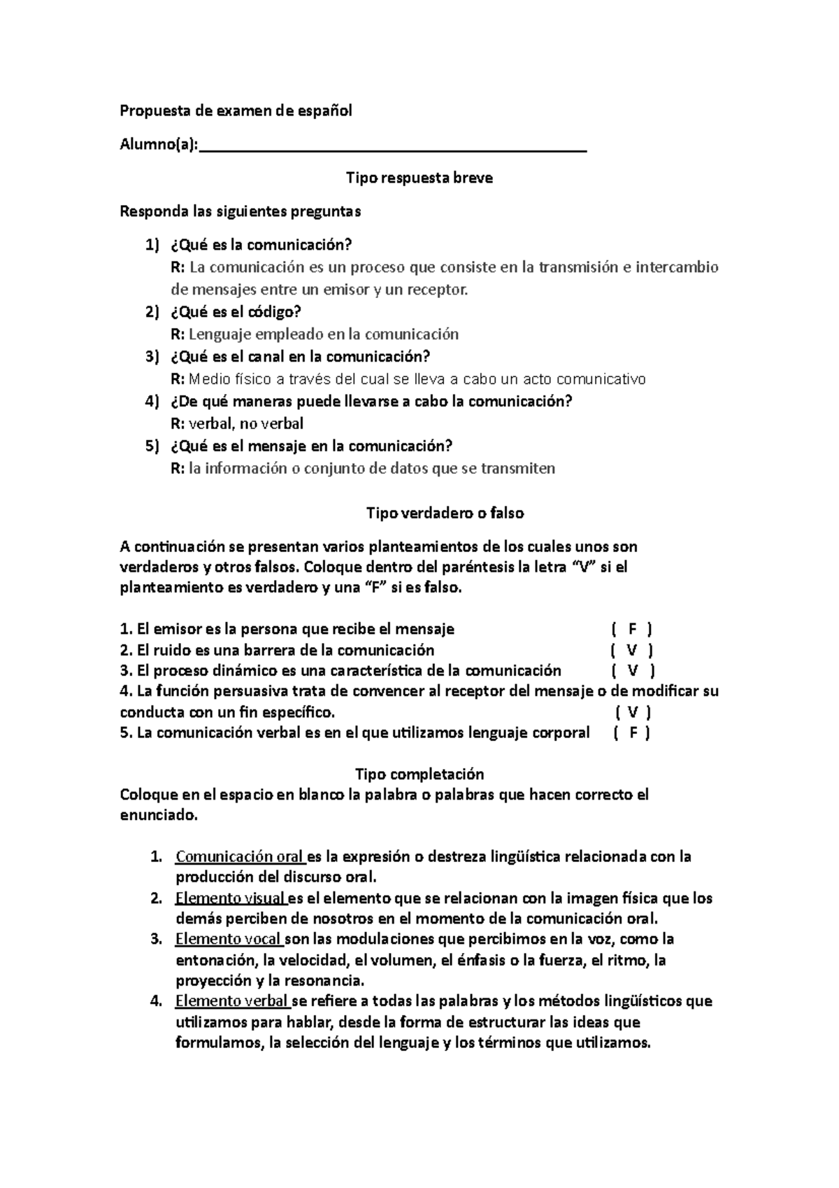 Propuesta de examen de español - Propuesta de examen de español - Studocu