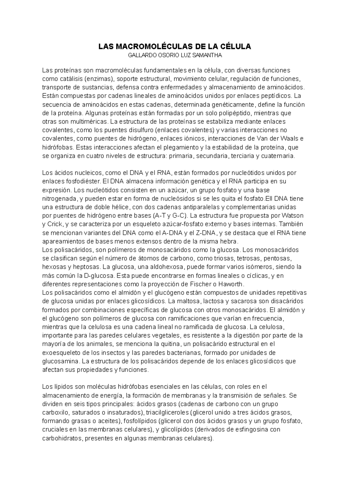 LAS Macromolé Culas DE LA CÉLULA - LAS MACROMOLÉCULAS DE LA CÉLULA ...