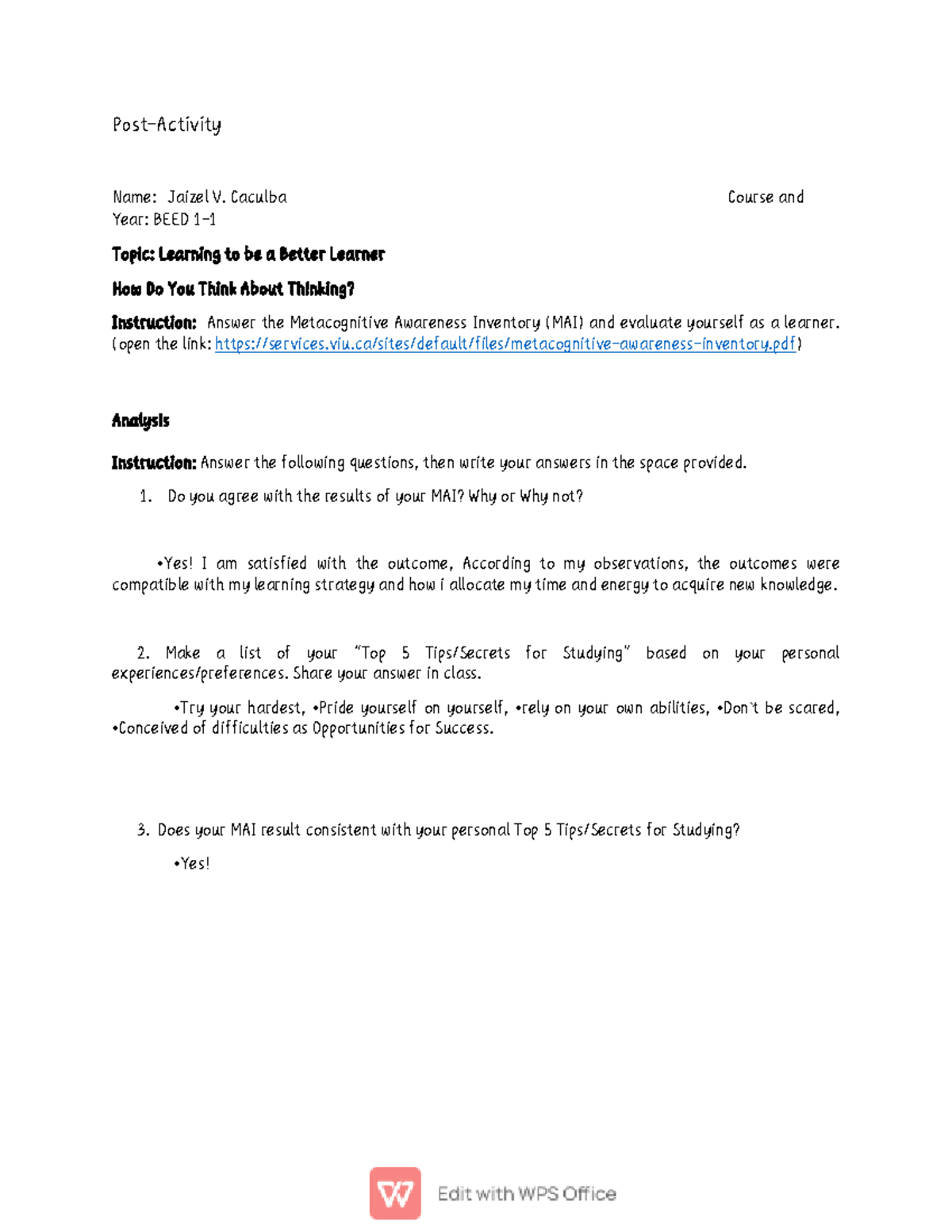 Post-Activity 5 - Assignments in all activities - Post-Activity Name ...