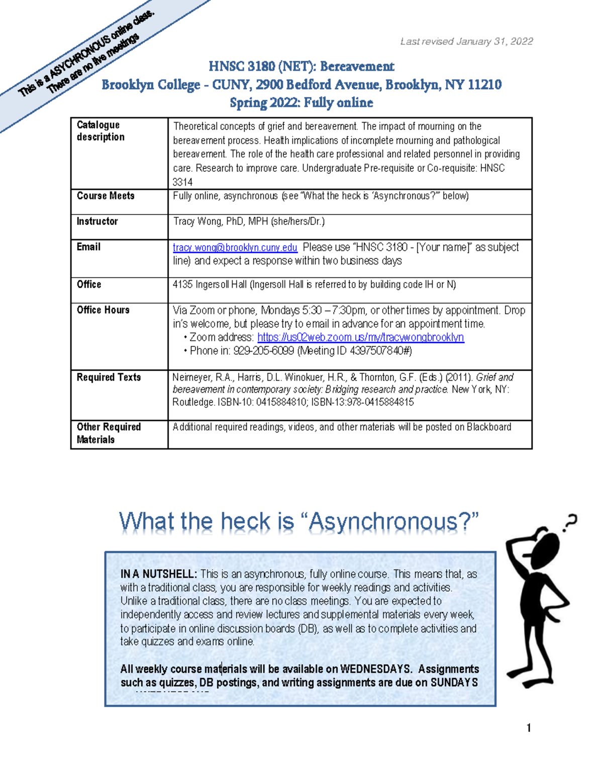 HNSC 3180 Syllabus Spr 2022(1) - HNSC 3180 (NET): Bereavement Brooklyn ...