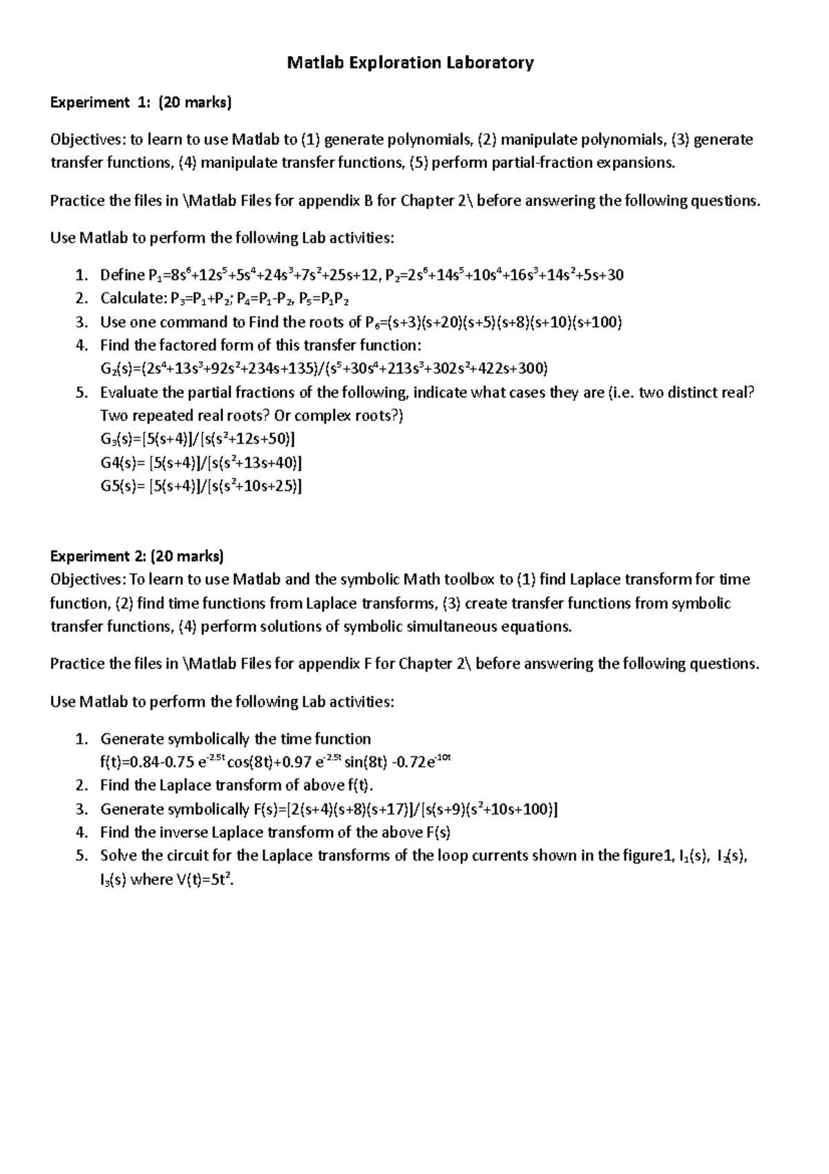 Matlab Exploration Laboratory 2023-24 - Matlab Exploration Laboratory ...