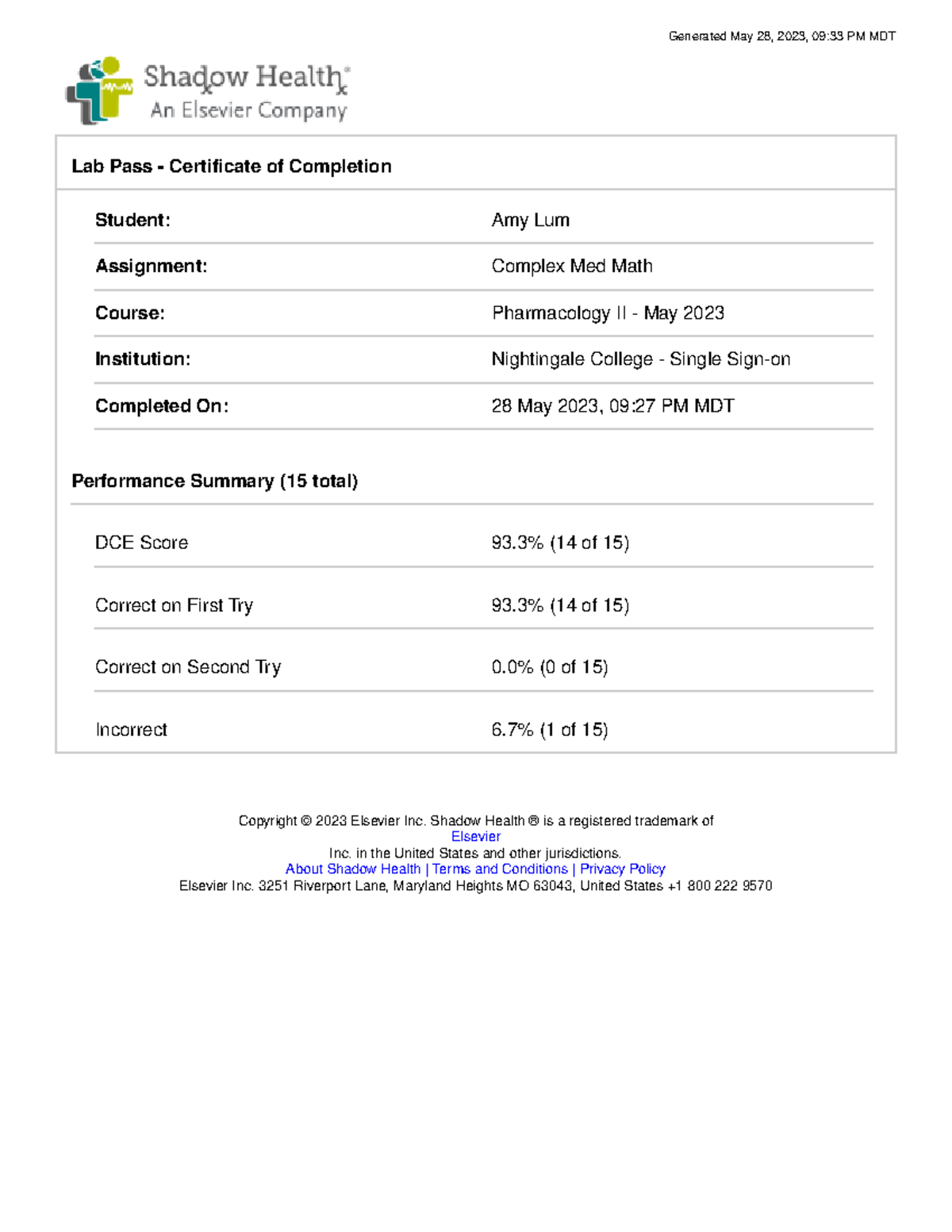 Shadow Health 5:28 - n/a - Generated May 28, 2023, 09:33 PM MDT Lab ...