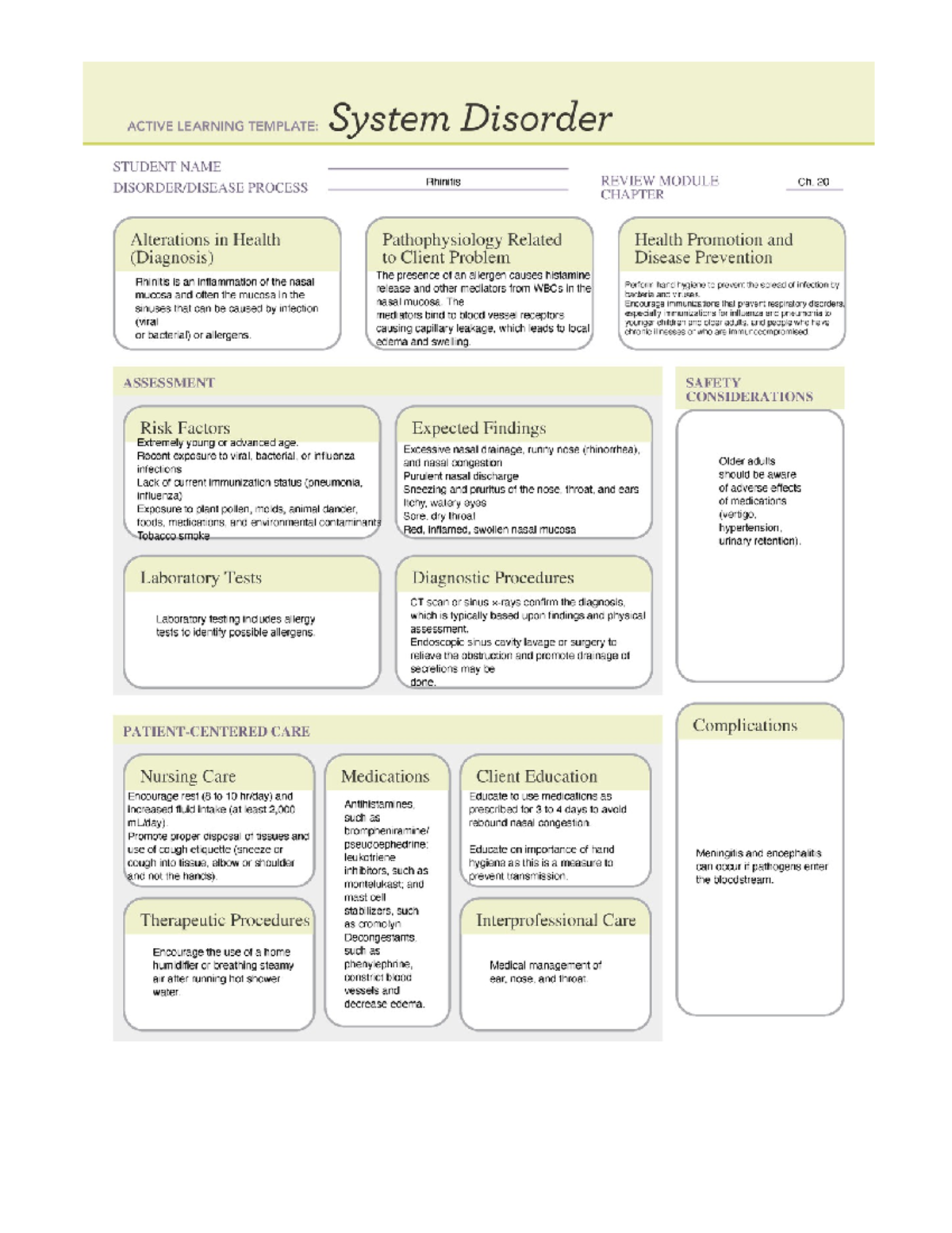 Resp. disease template - NURS 3100 - Studocu