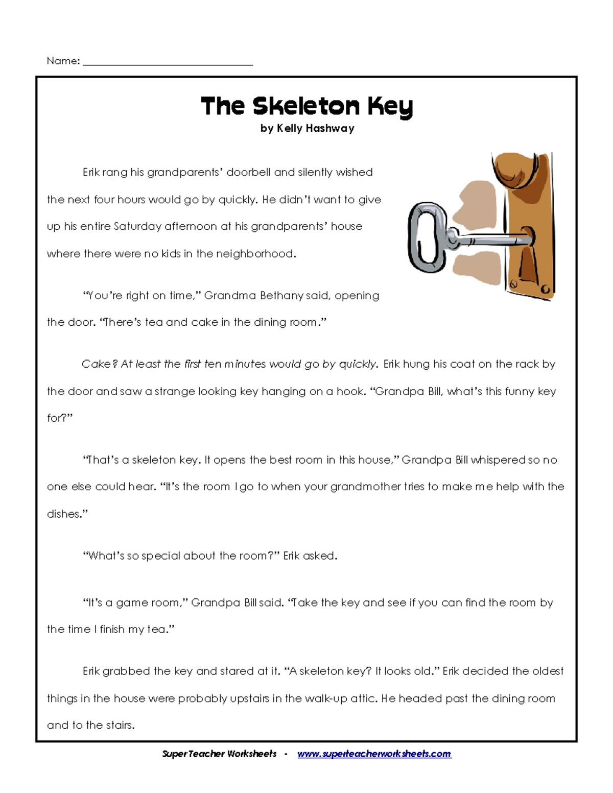 Skeleton Key - Reading - Name: __________________________________ The ...