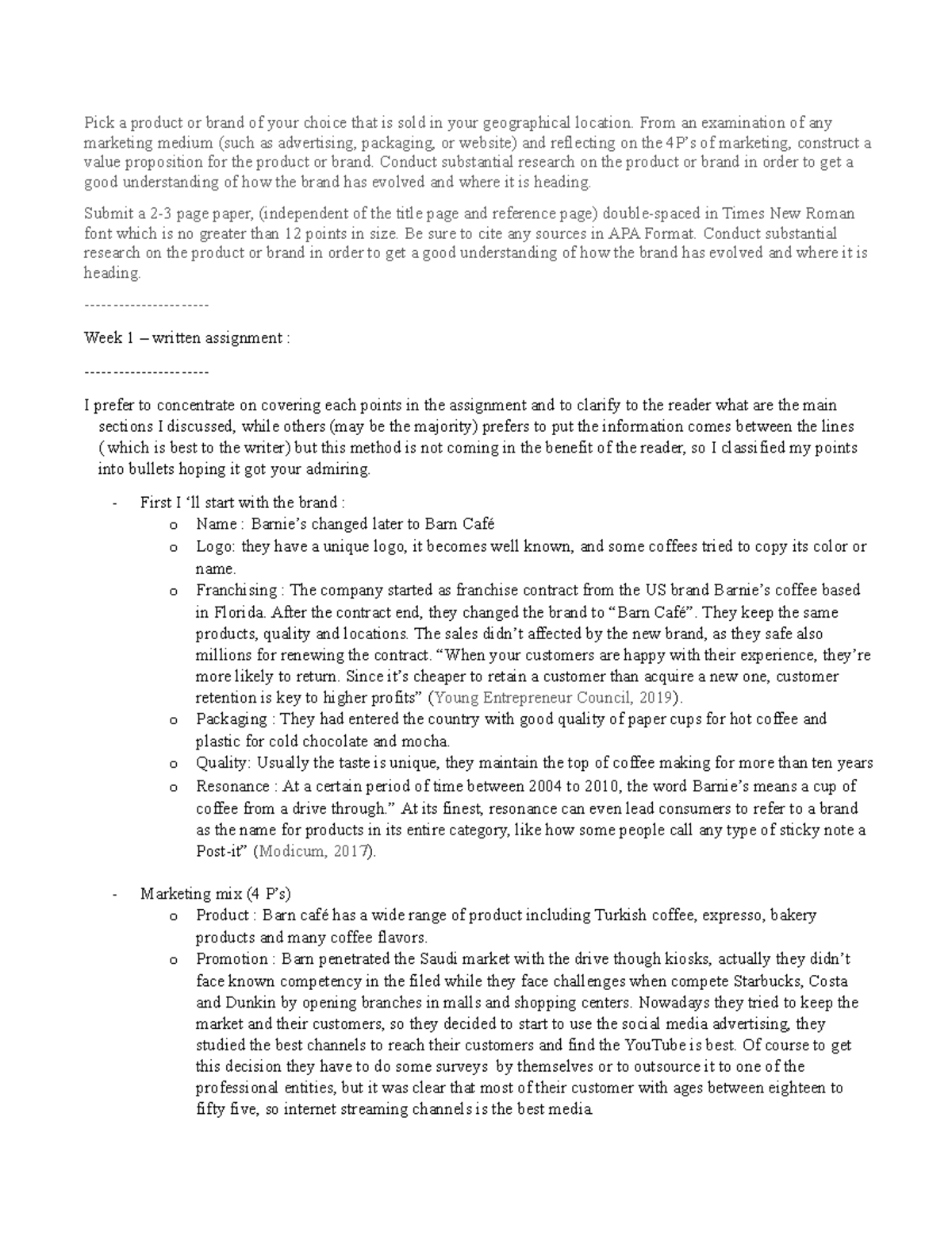 Manag Mark W1 Writing - Unit 1 Assignment - Pick a product or brand of ...