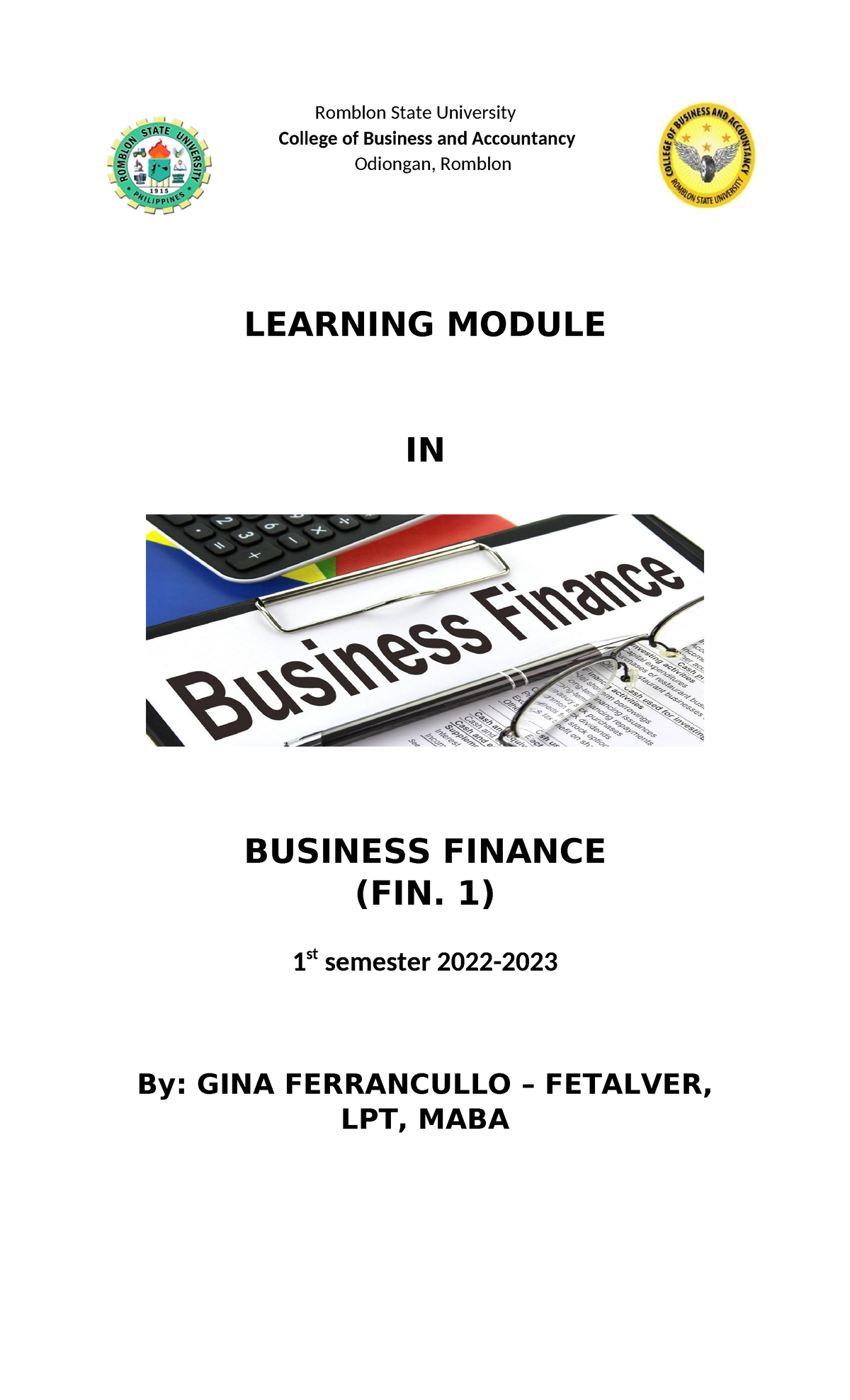 Module 4 finance - Romblon State University College of Business and ...