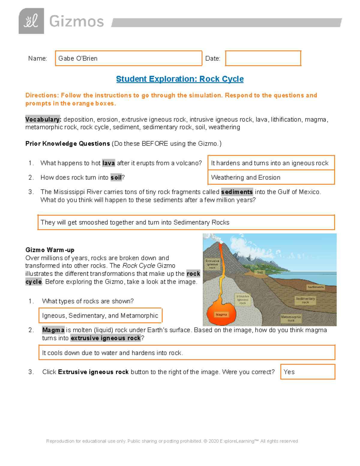 Copy of Rock Cycle Gizmo - Name: Gabe O’Brien Date: Student Exploration ...