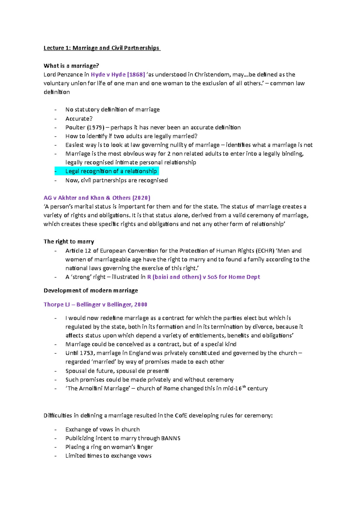Marriage and CP - L1 - Lecture notes - Lecture 1: Marriage and Civil ...