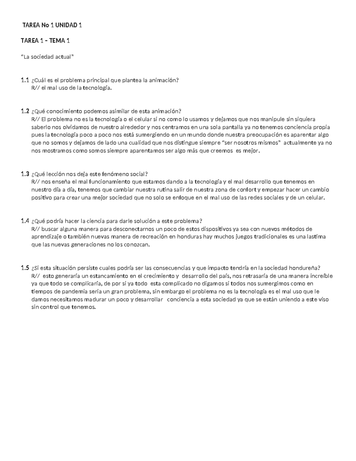 Tarea No 1 Unidad 1 Sociologia - TAREA No 1 UNIDAD 1 TAREA 1 – TEMA 1 “La sociedad actual” 1 ...