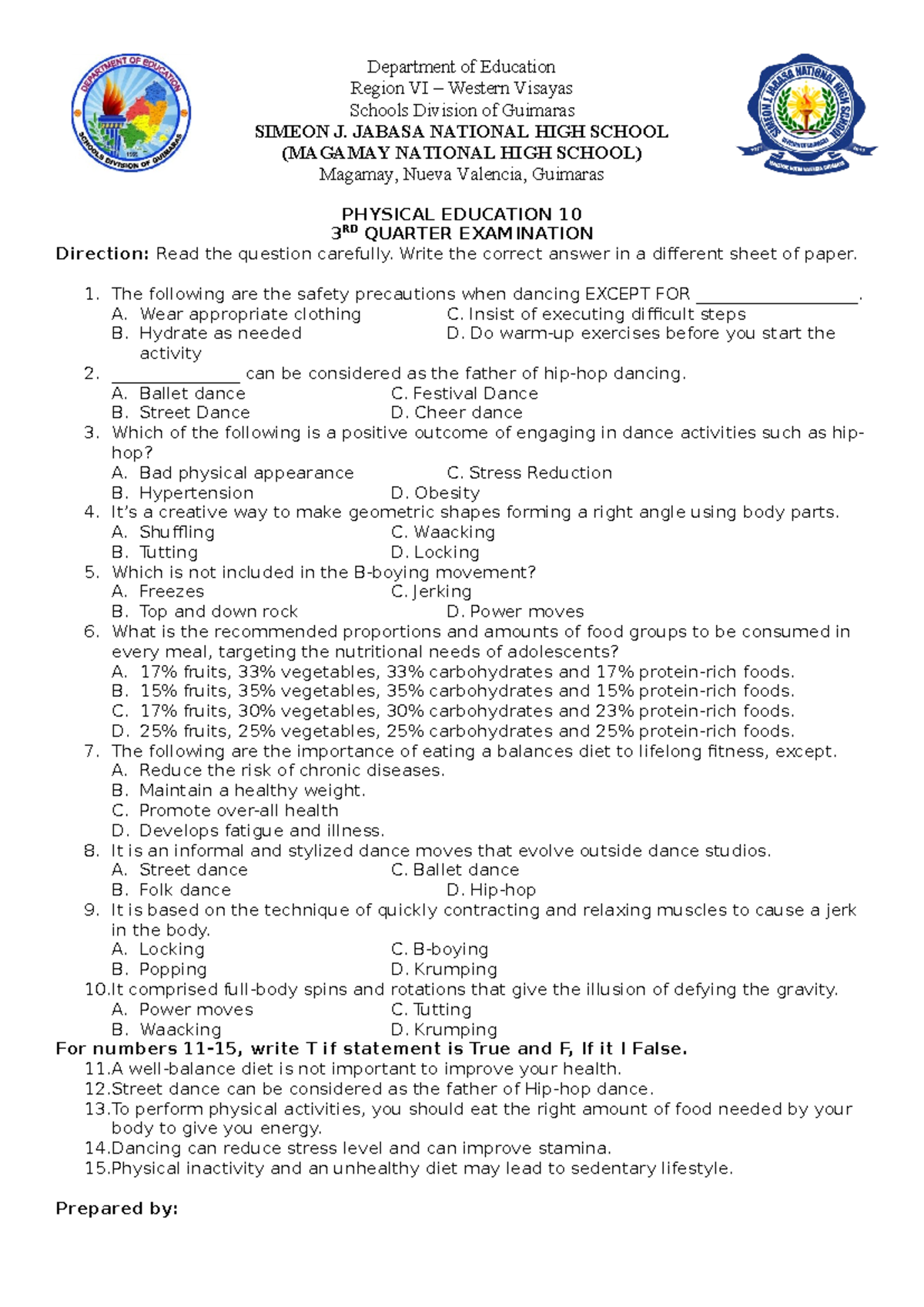 3rd quarter- pe10 - pe 10 - Department of Education Region VI – Western ...