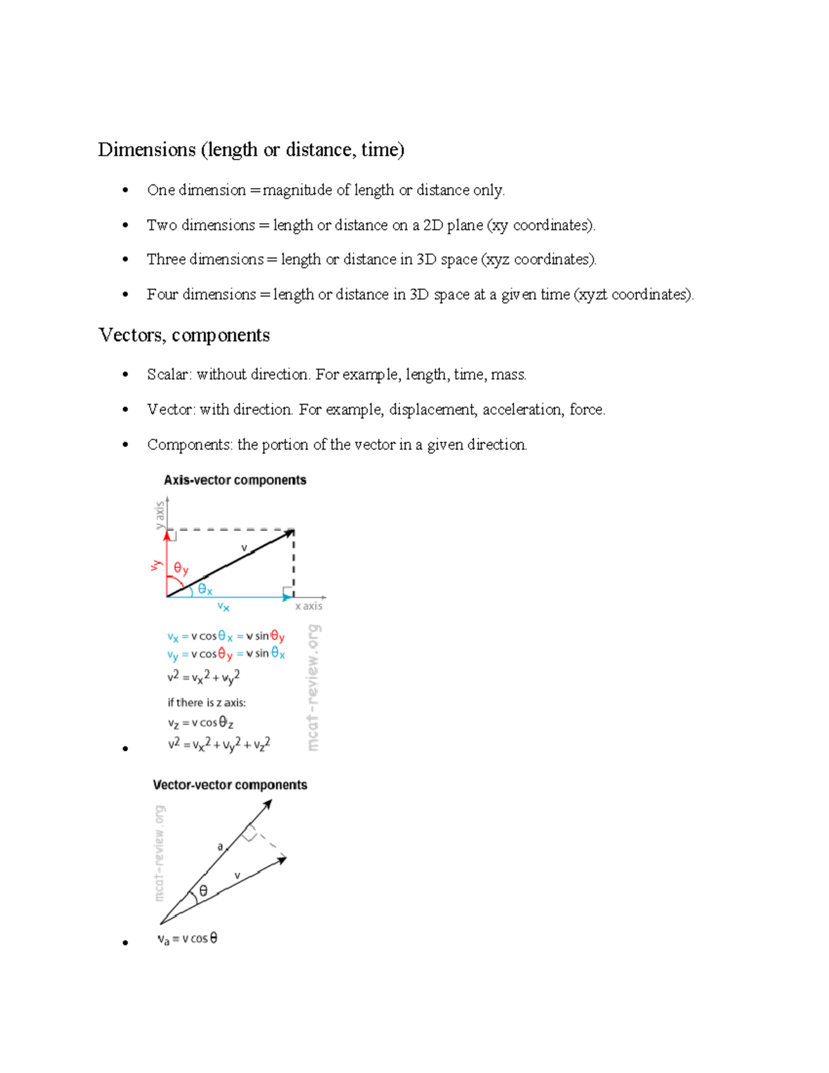 Physics Review - Dimensions (length or distance, time) One dimension ...