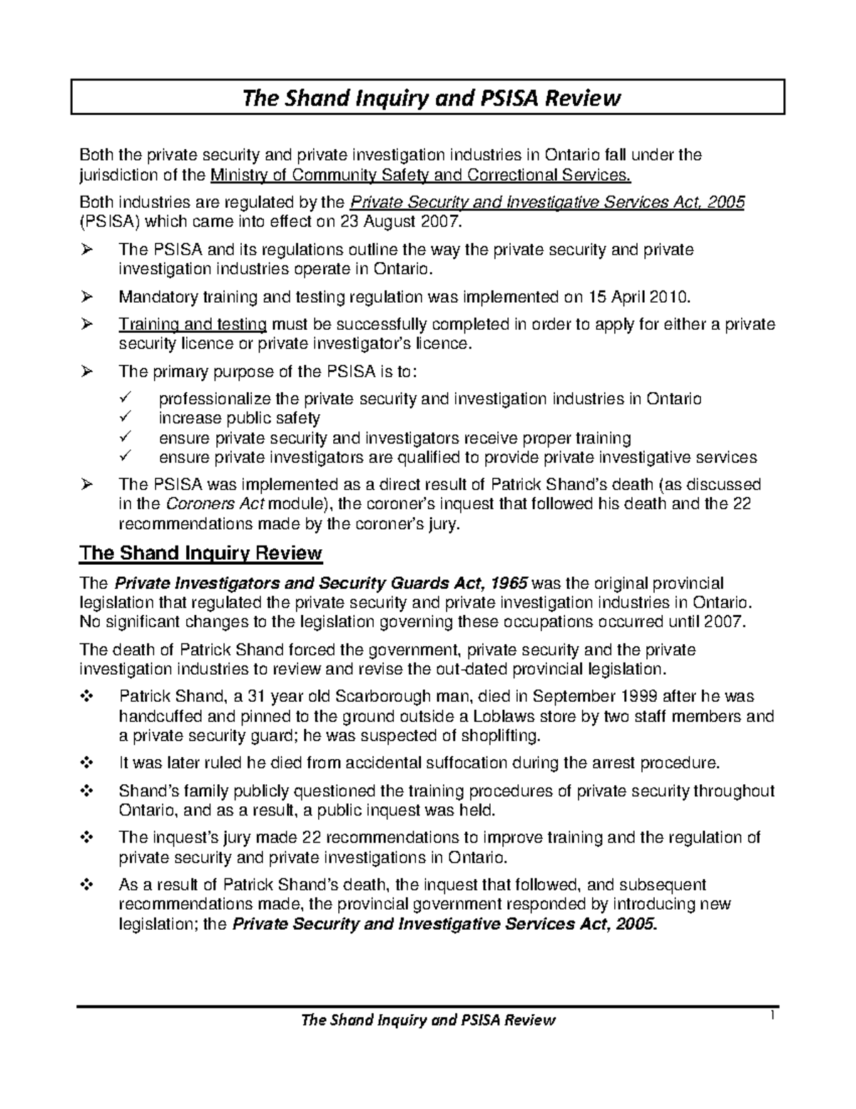 Shand & Psisa Review (Offences class) - The Shand Inquiry and PSISA ...