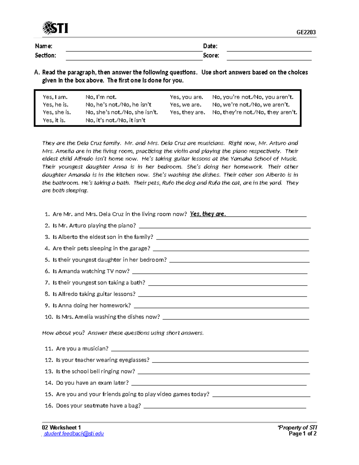 02 Worksheet 12-1 - GE 02 Worksheet 1 student@sti *Property of STI Page 1 of 2 Name: Date: - Studocu