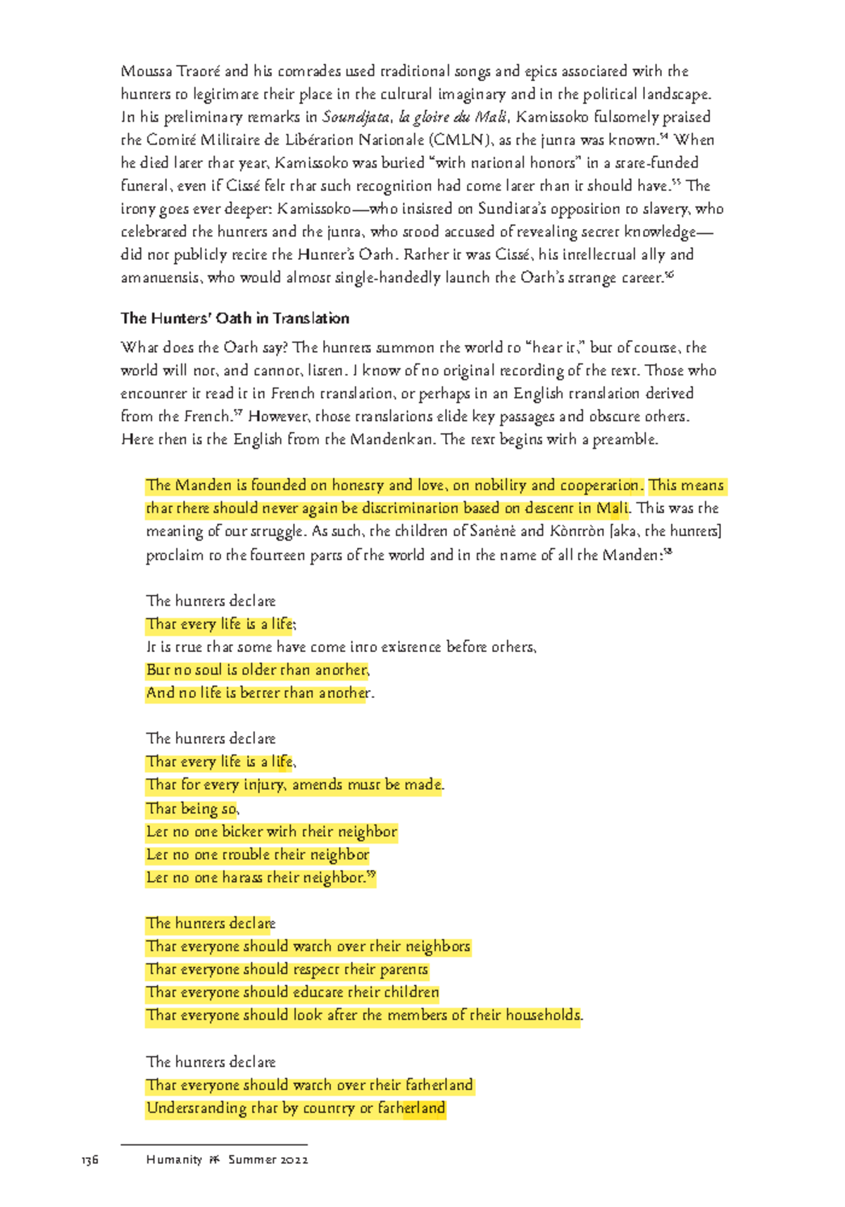 Mande Charter Excerpt - notes - 136 Humanity 1 Summer 2022 Moussa ...
