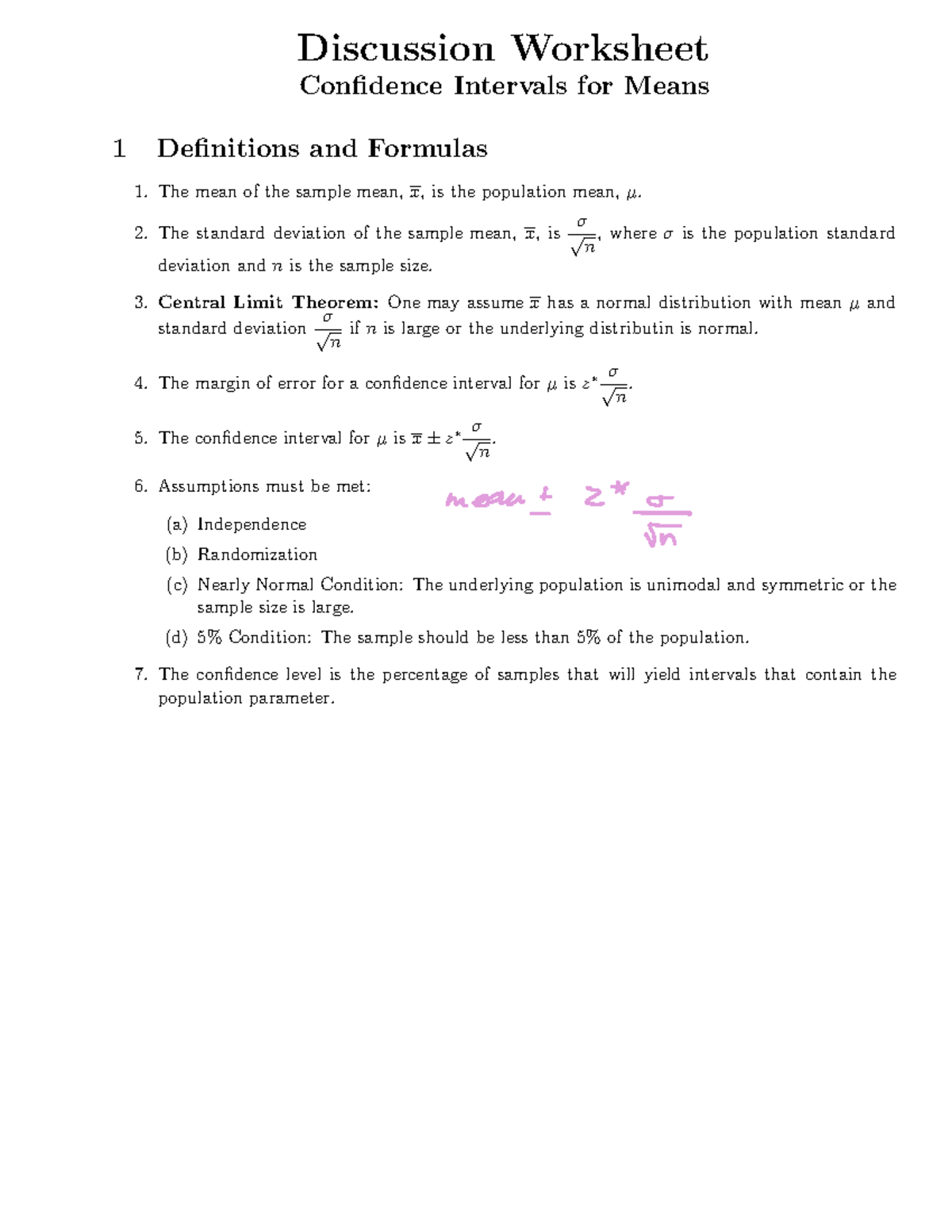 Stats 130 Discussion worksheet 11 - Discussion Worksheet Confidence ...