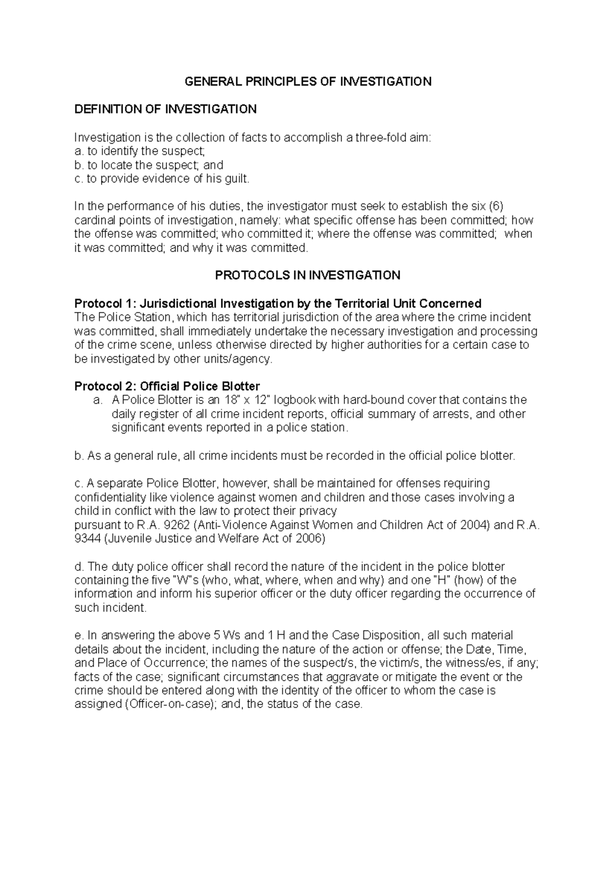 Study Smart (SPX 003) - Notes - GENERAL PRINCIPLES OF INVESTIGATION ...