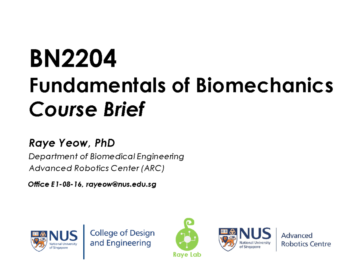 Raye Course Brief 2021-22 - BN2204 Fundamentals of Biomechanics Course ...