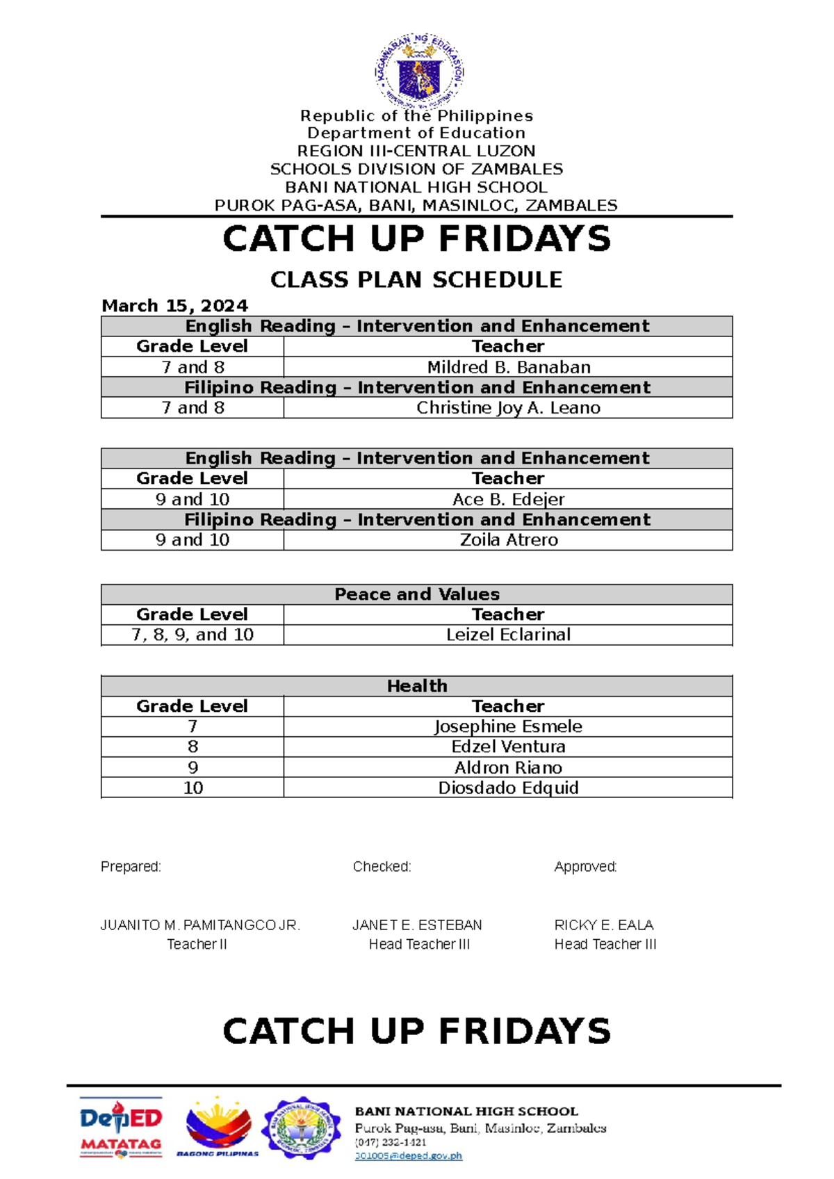 Catch-UP- Fridays-Class-Plan-Schedules - Department of Education REGION ...