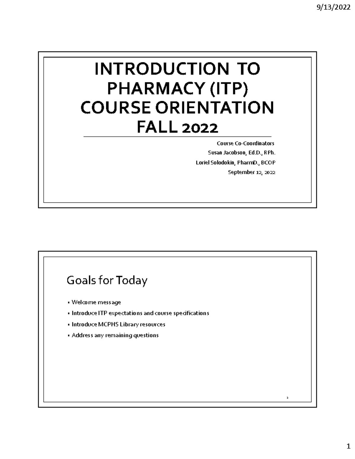 Intro to Pharmacy Lecture, Week 2 Student Orientation, Fall 2022 ...