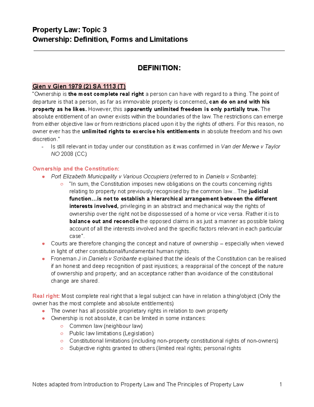 Property Law (2021) Topic 3 Ownership - Property Law: Topic 3 Ownership ...